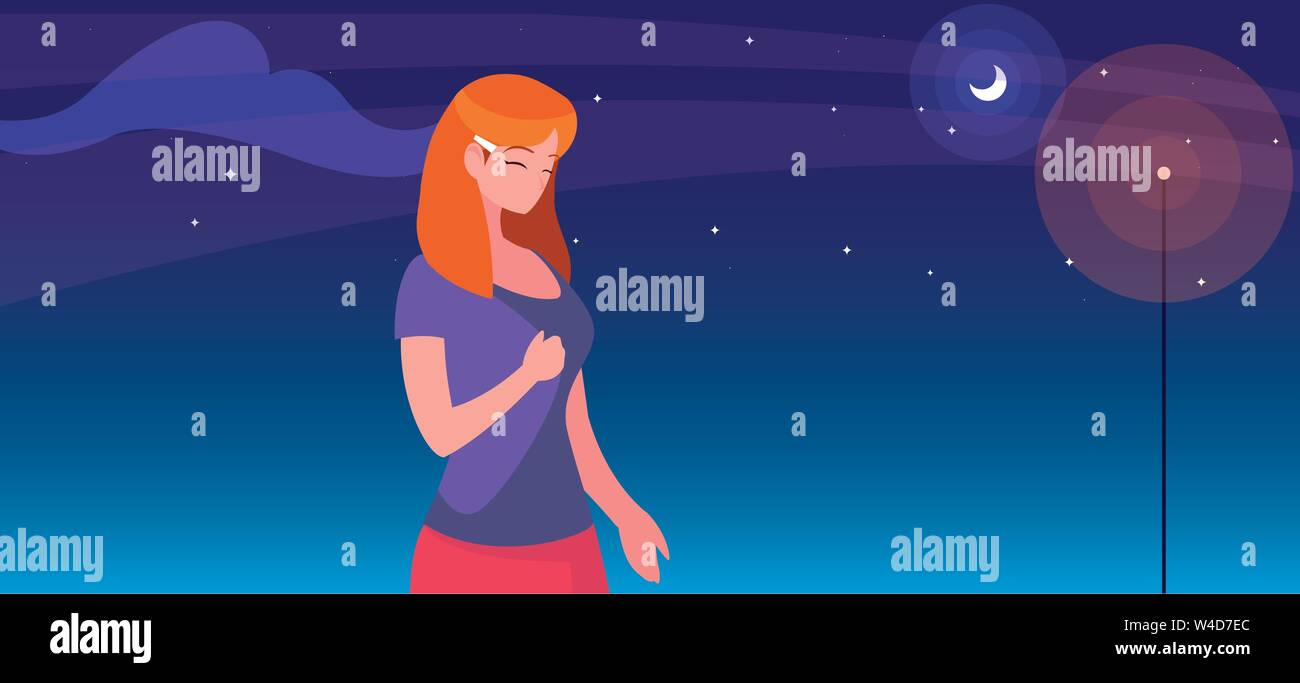 woman portrait character at night vector illustration Stock Vector ...