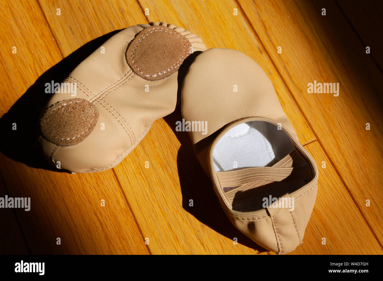 Closeup of a pair of dance shoes, ballet pointe shoes, and character ...