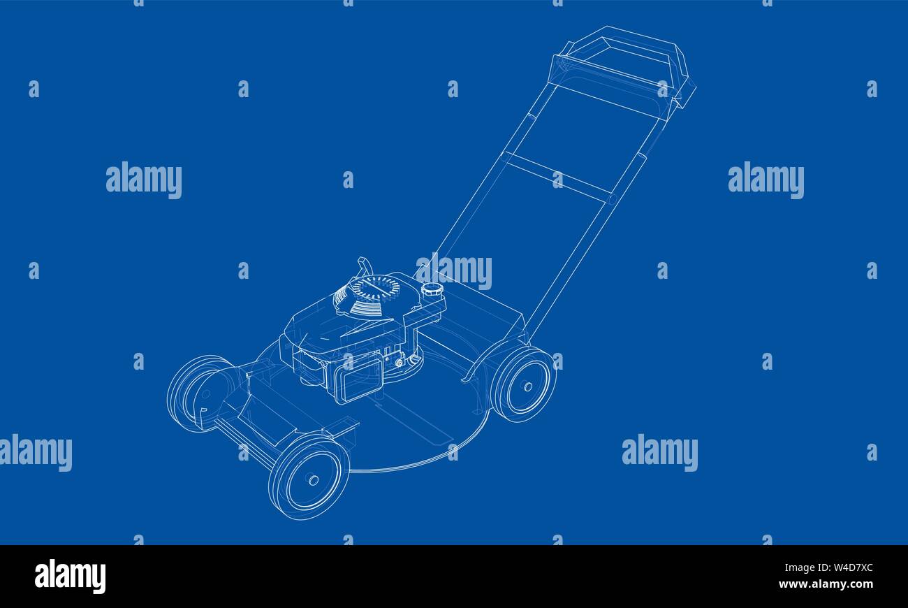Outline lawn mower vector. Wire-frame style. The layers of visible and ...