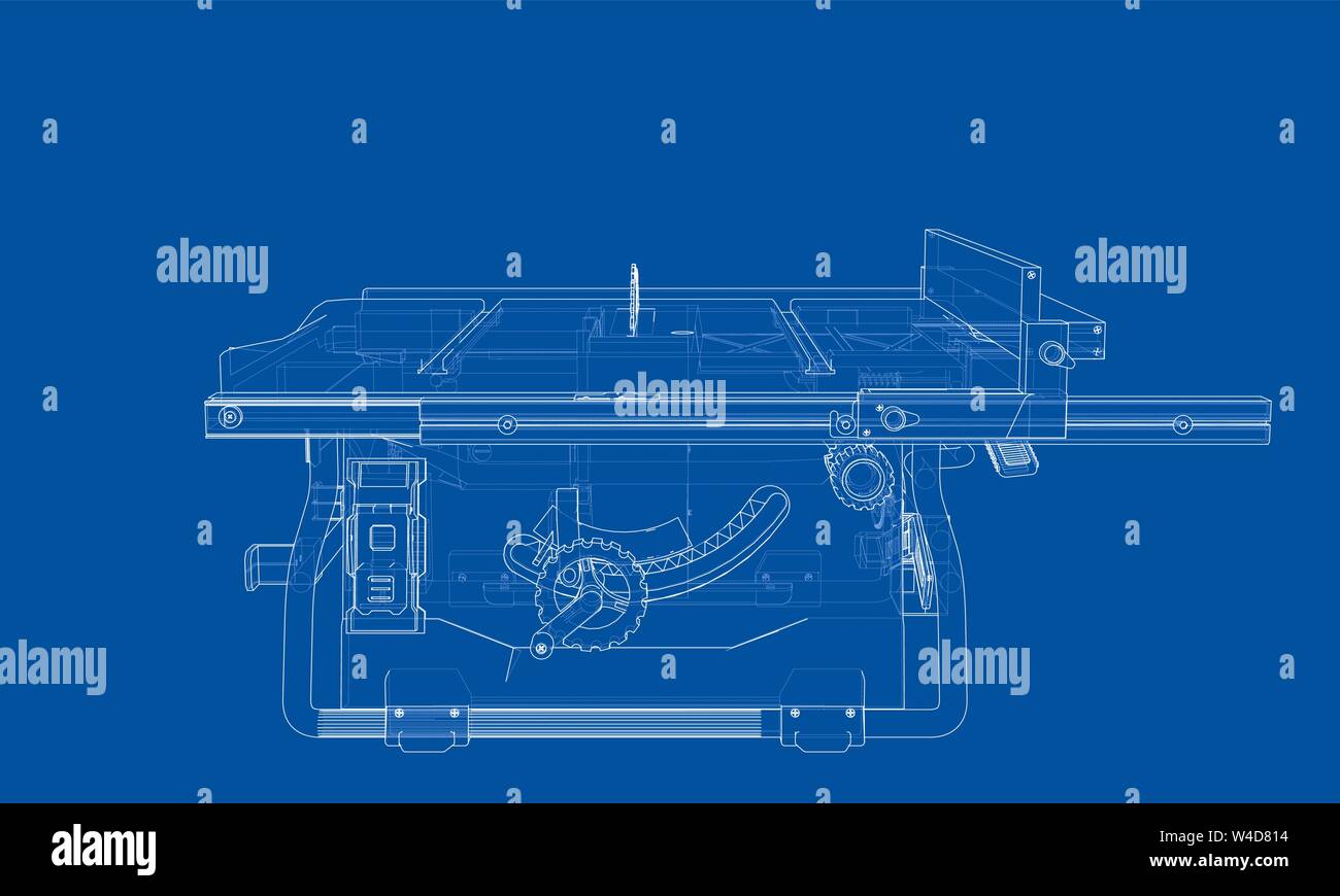 Outline table saw for woodwork vector. Wire-frame style. The layers of ...