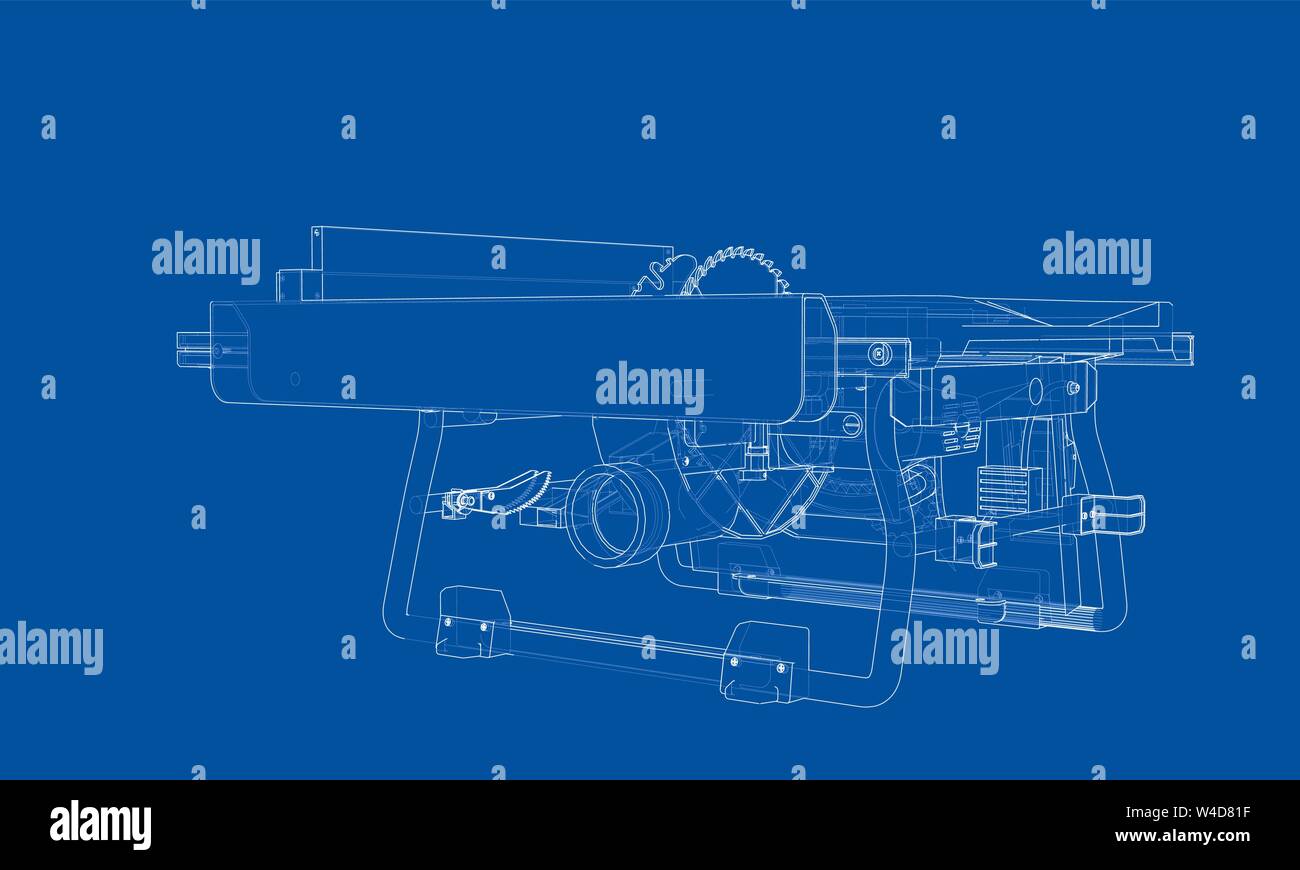 Outline table saw for woodwork vector. Wire-frame style. The layers of ...