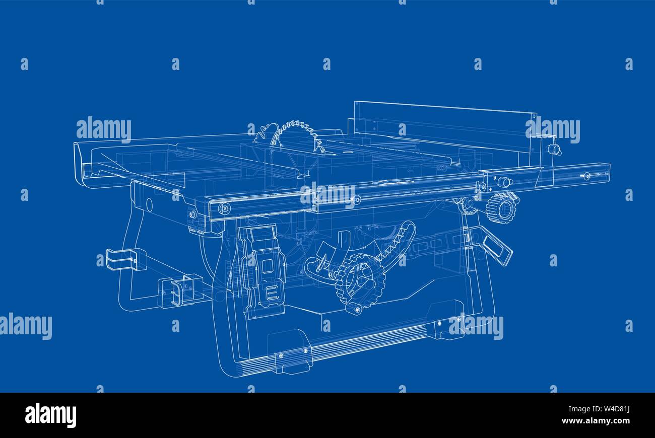 Outline table saw for woodwork vector. Wire-frame style. The layers of ...