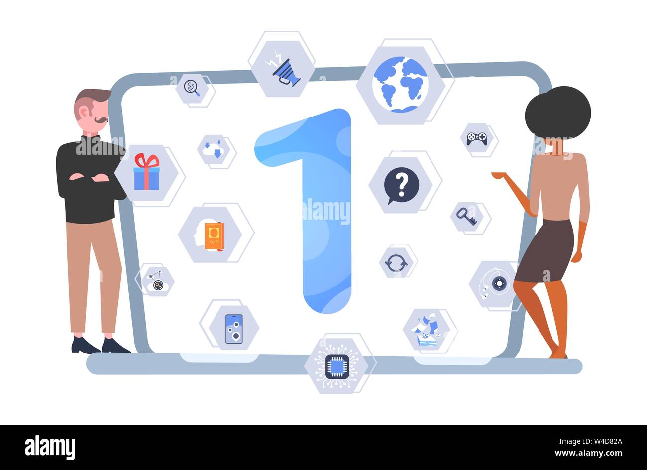 couple looking at laptop screen with different applications man woman ...