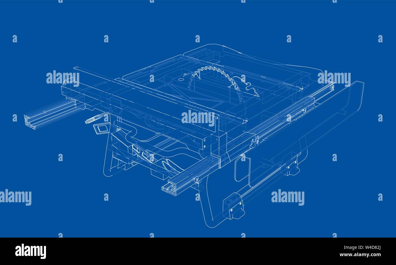 Outline table saw for woodwork vector. Wire-frame style. The layers of ...