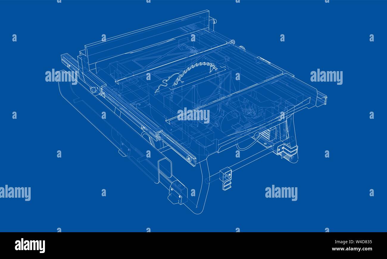 Outline table saw for woodwork vector. Wire-frame style. The layers of ...