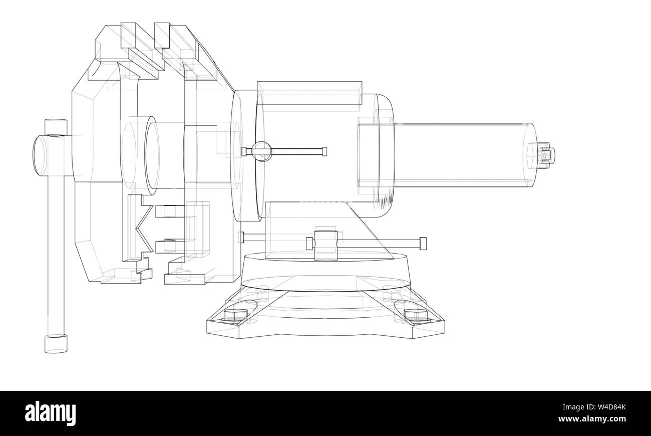 Outline vise vector. Wire-frame style. The layers of visible and ...