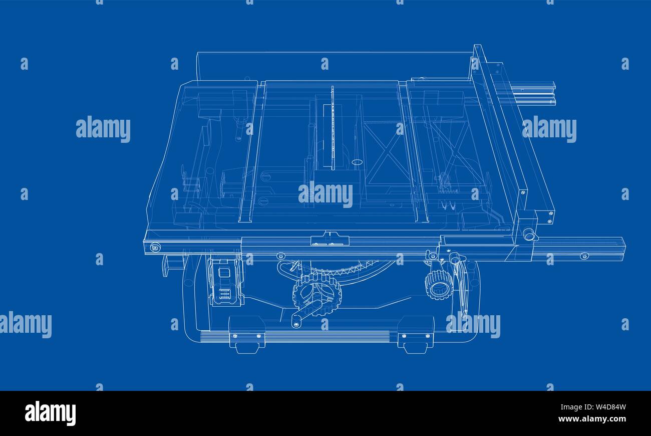 Outline table saw for woodwork vector. Wire-frame style. The layers of ...