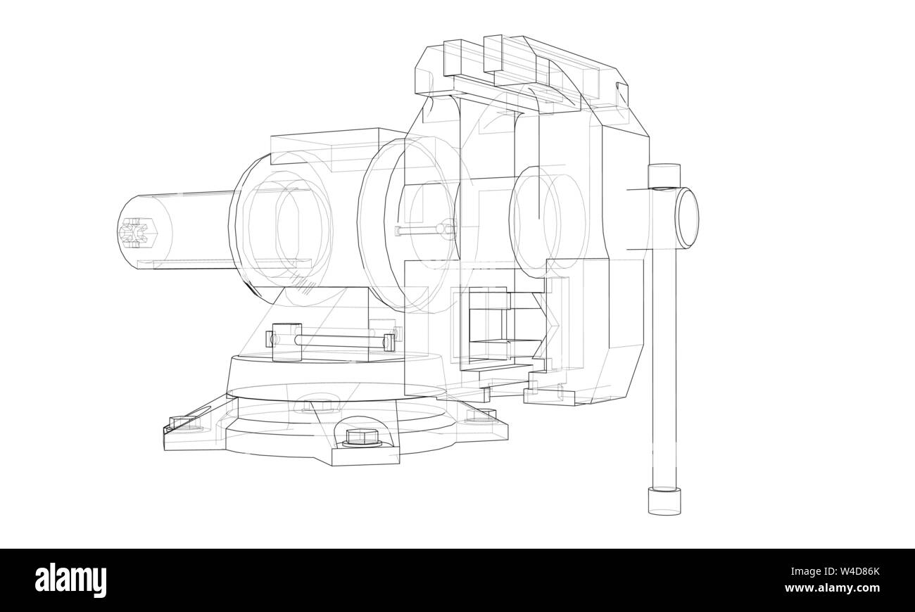 Outline vise vector. Wire-frame style. The layers of visible and ...