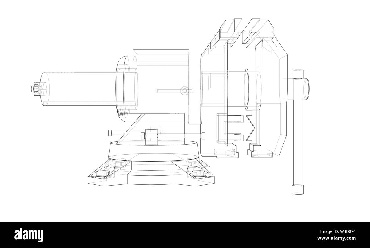 Outline vise vector. Wire-frame style. The layers of visible and ...