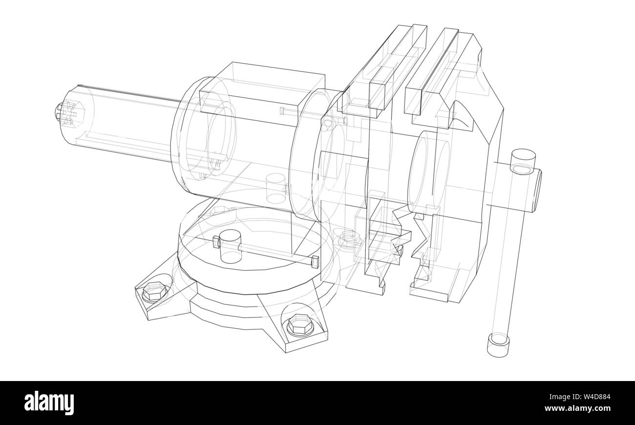 Outline vise vector. Wire-frame style. The layers of visible and ...