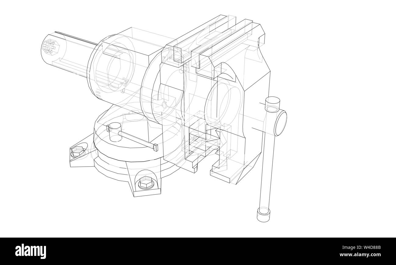 Outline vise vector. Wire-frame style. The layers of visible and ...