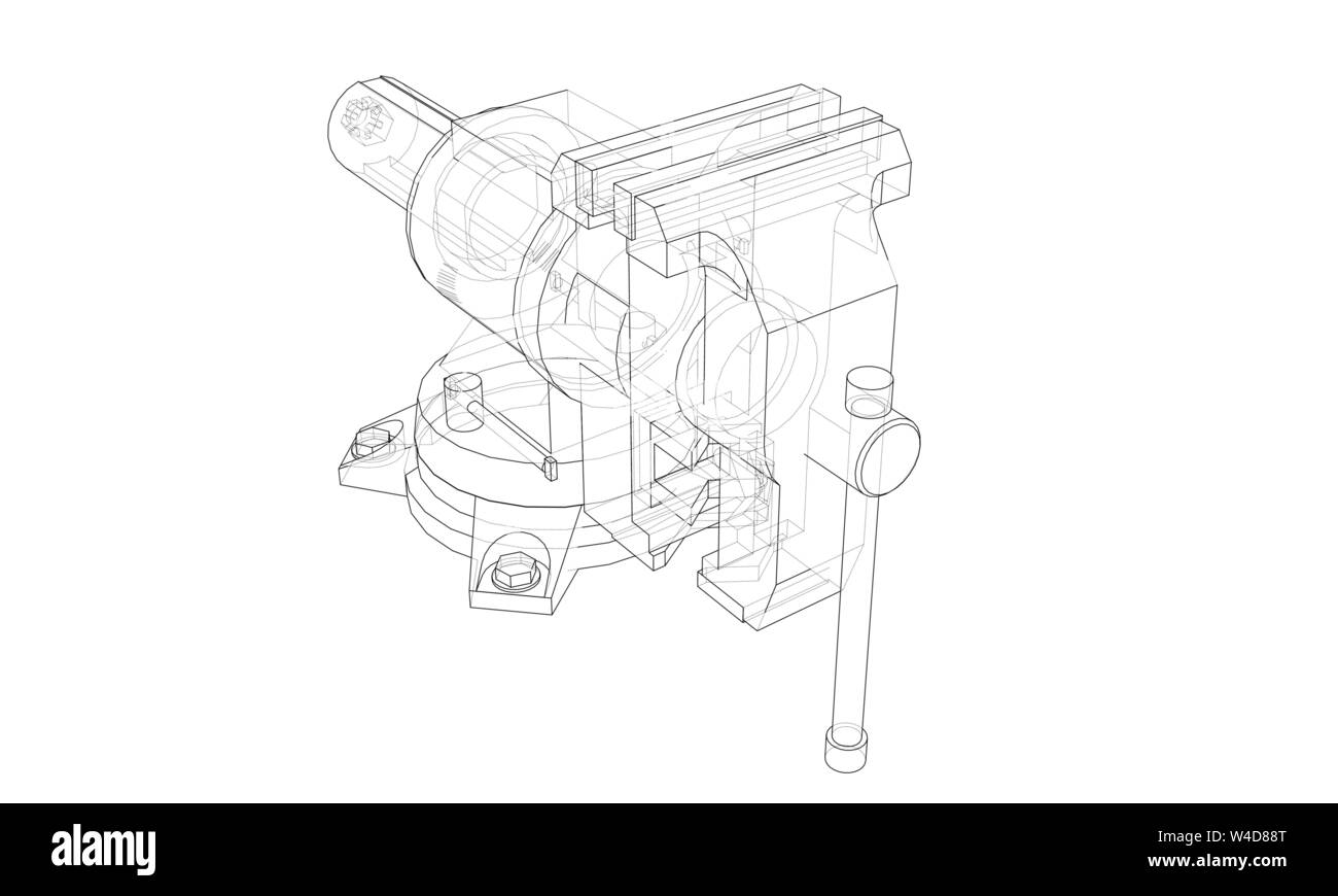Outline vise vector. Wire-frame style. The layers of visible and ...