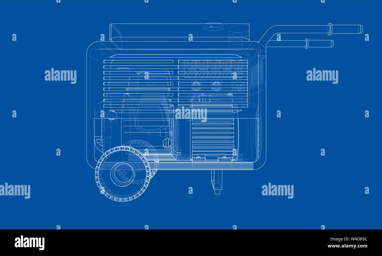 Outline portable gasoline generator vector. Wire-frame style. The ...