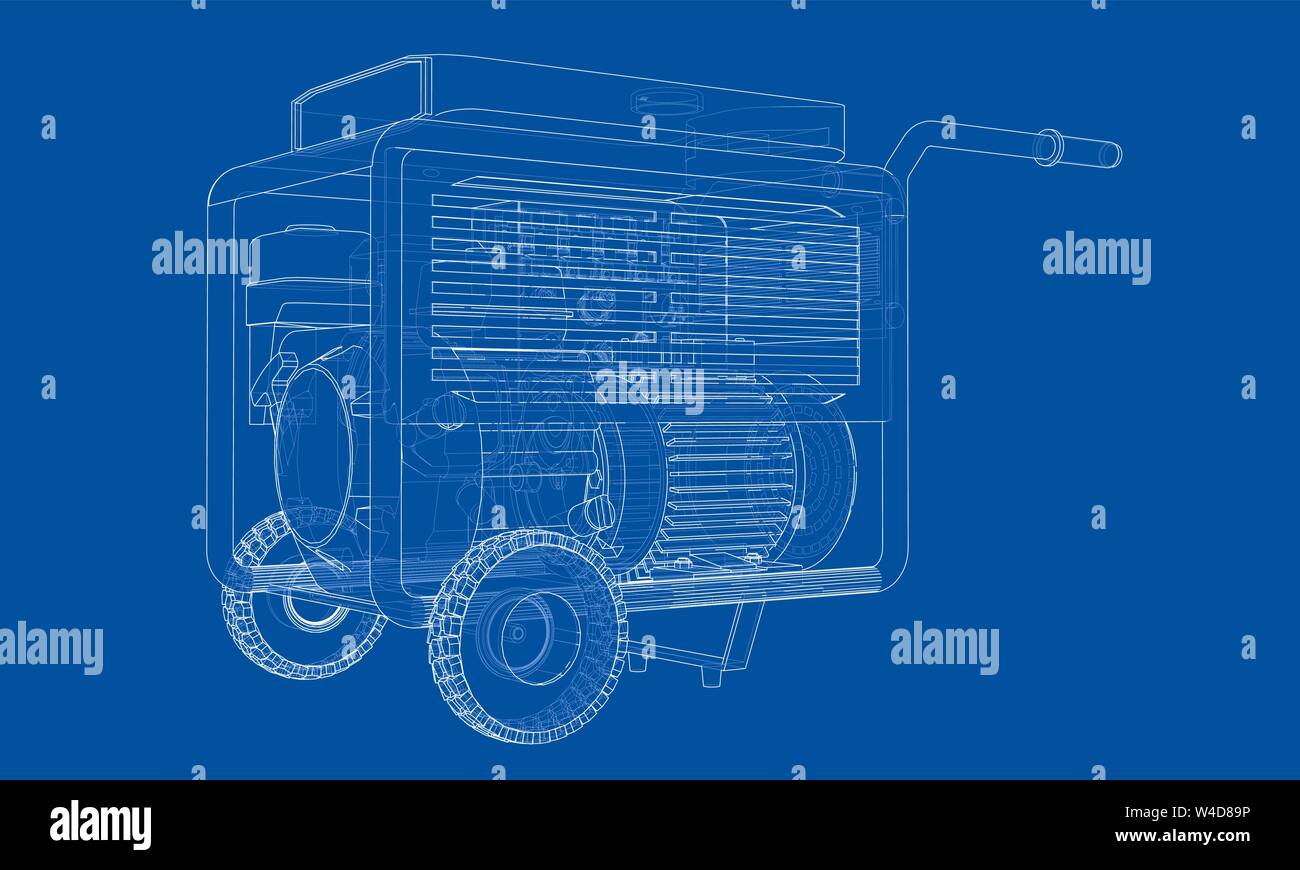 Outline portable gasoline generator vector. Wire-frame style. The ...