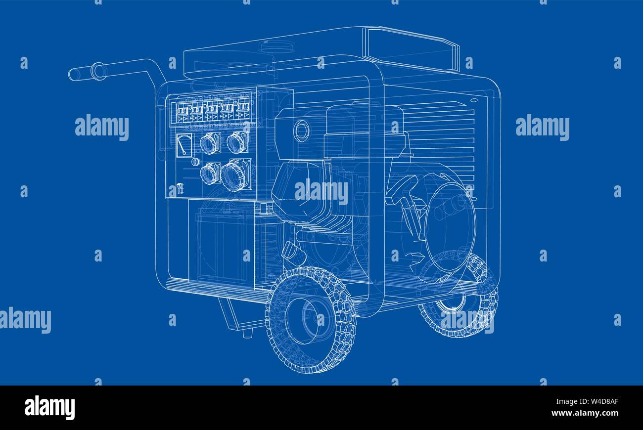 Outline portable gasoline generator vector. Wire-frame style. The ...
