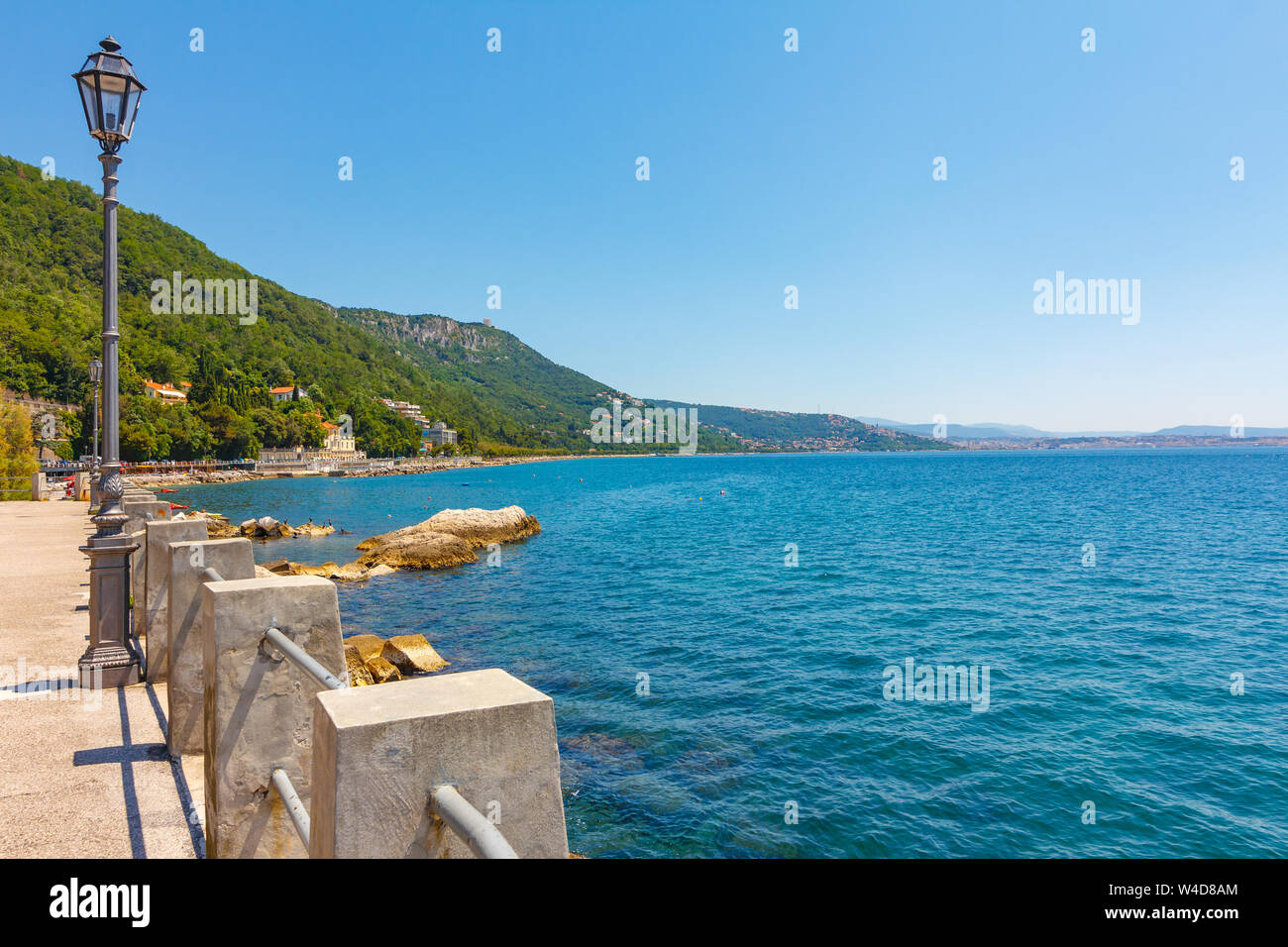 Amazing seaside view of blue Adriatic sea with azure water and blue sky ...