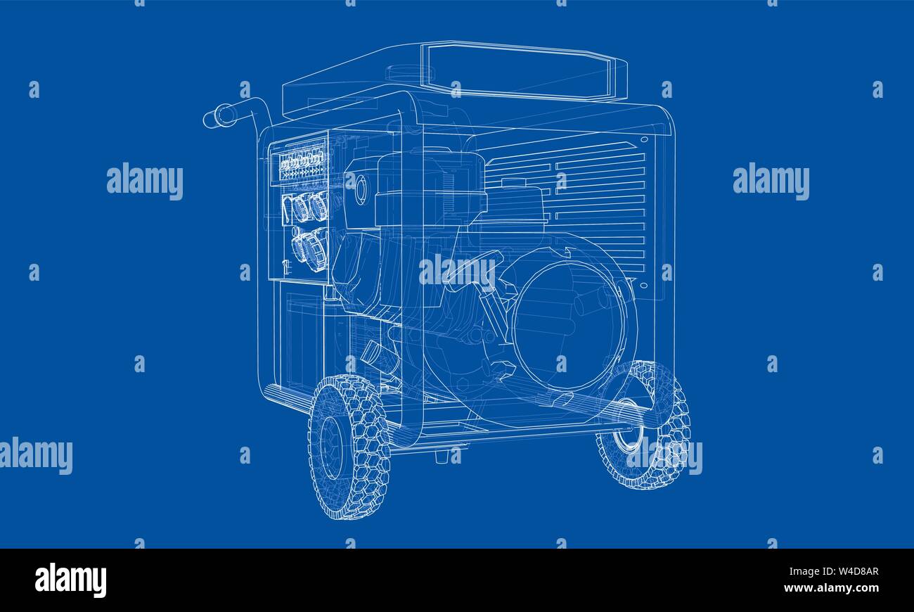 Outline portable gasoline generator vector. Wire-frame style. The ...
