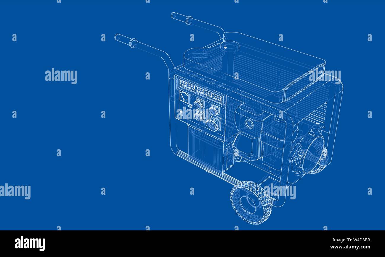 Outline portable gasoline generator vector. Wire-frame style. The ...