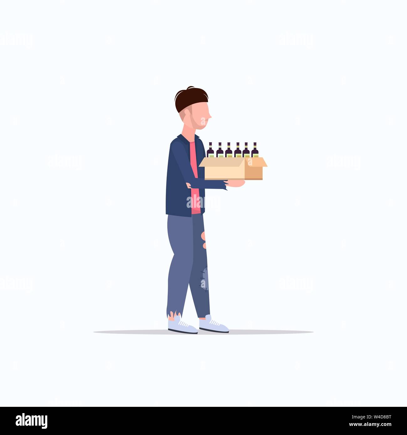 poor man carrying box with empty bottles beggar earning money homeless ...