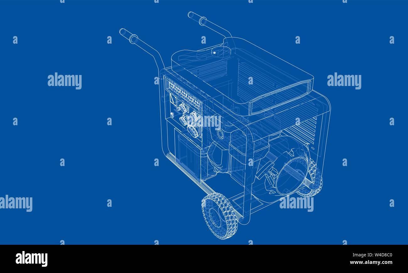 Outline portable gasoline generator vector. Wire-frame style. The ...