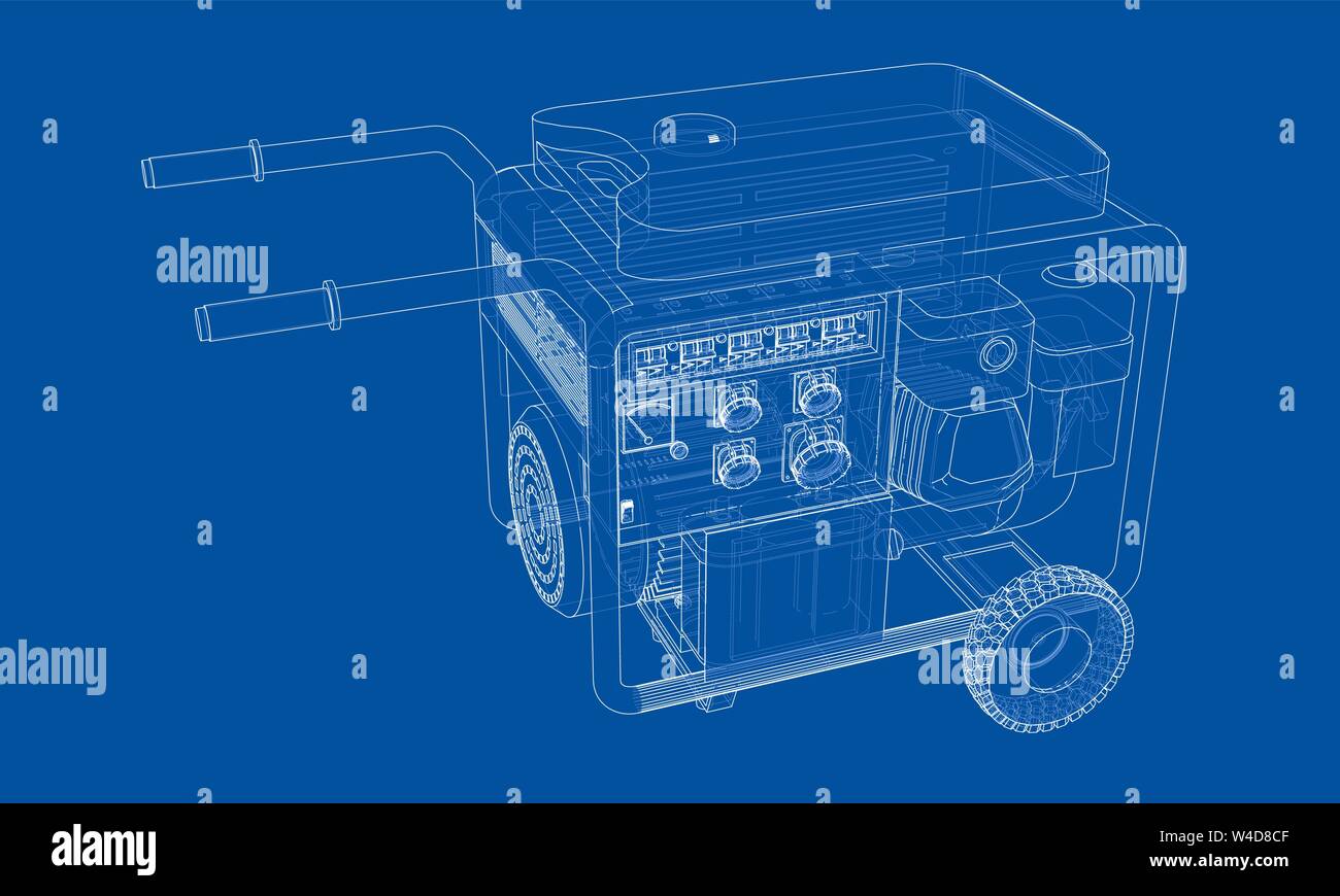Outline portable gasoline generator vector. Wire-frame style. The ...