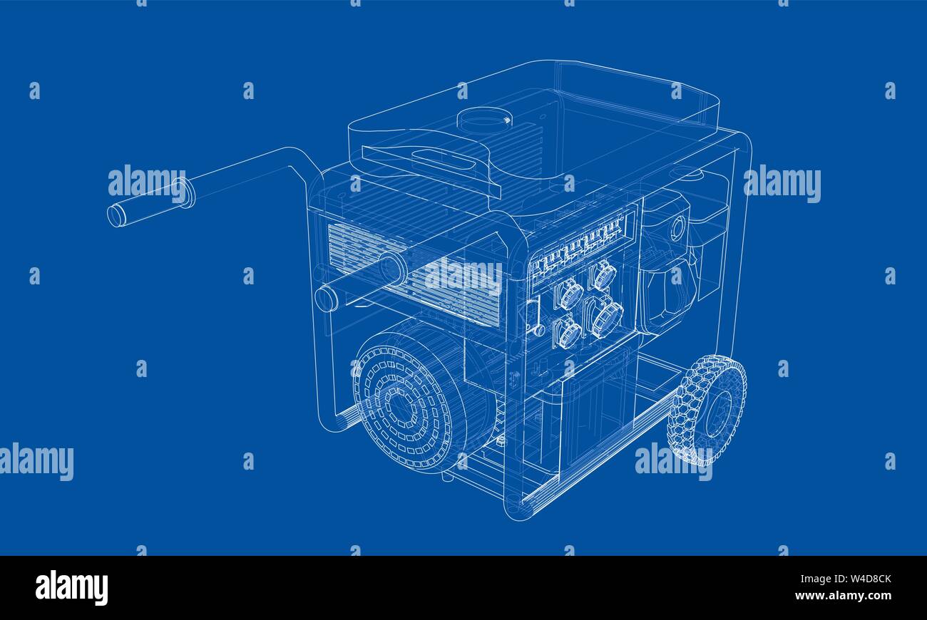 Outline portable gasoline generator vector. Wire-frame style. The ...