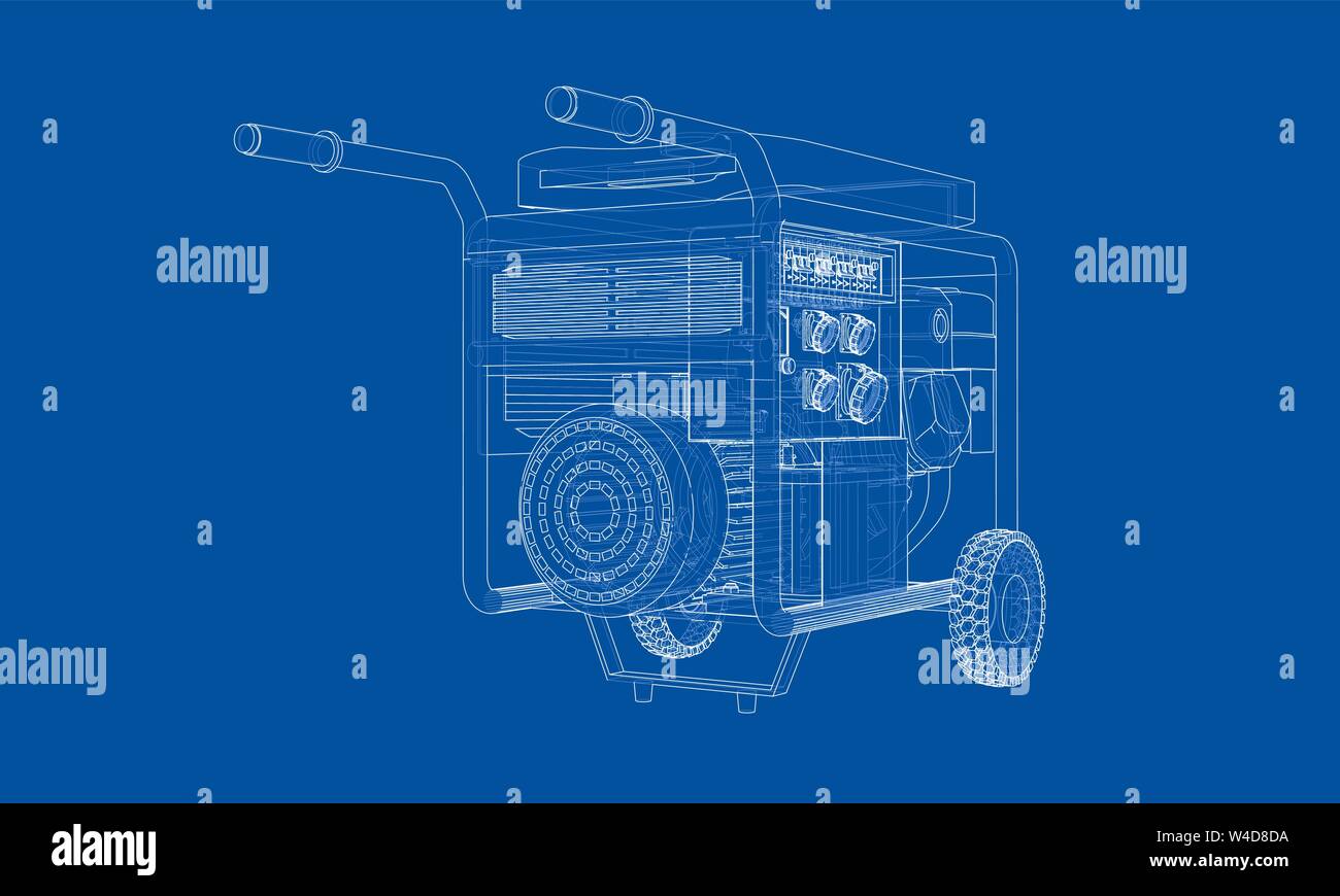 Outline portable gasoline generator vector. Wire-frame style. The ...