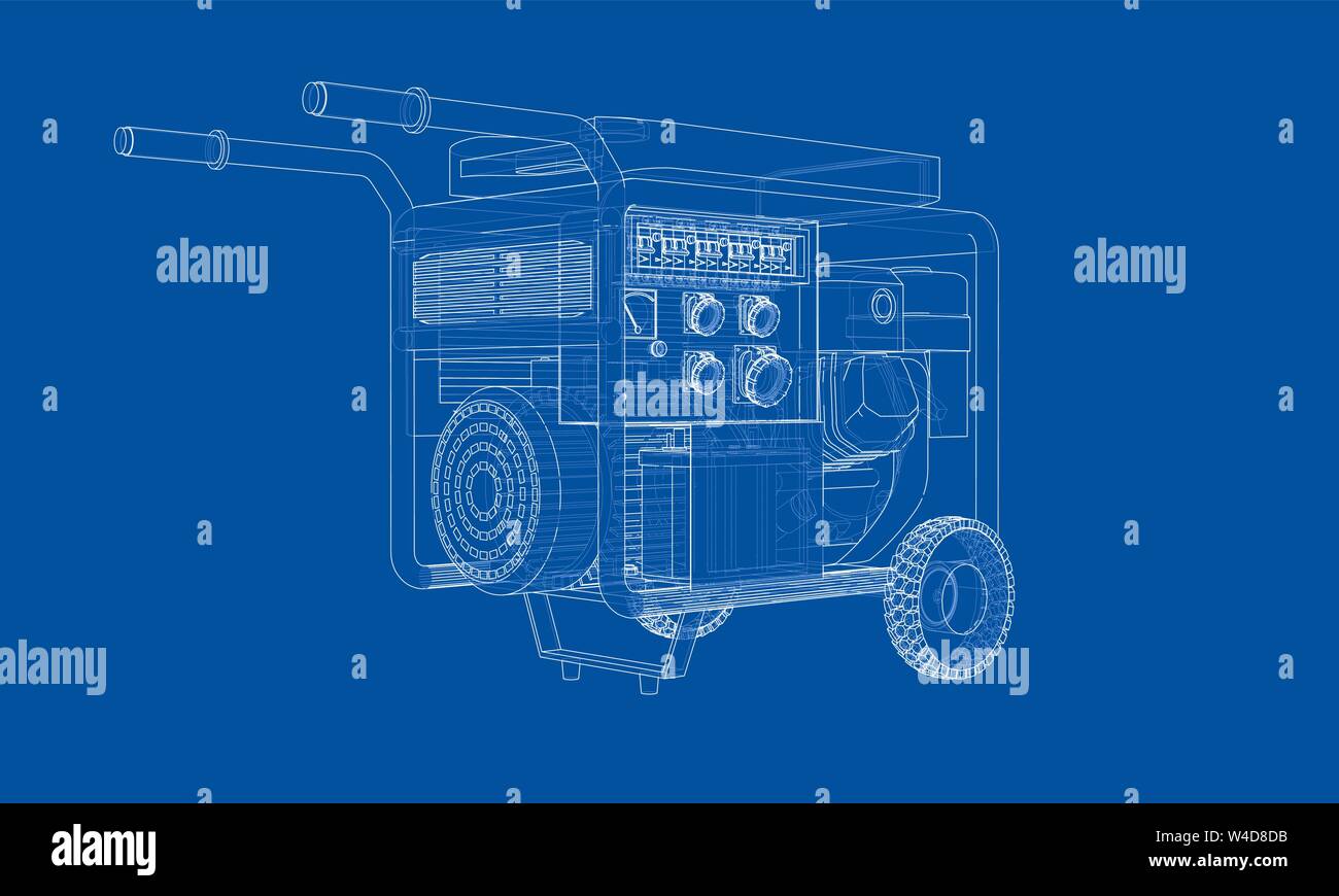 Outline portable gasoline generator vector. Wire-frame style. The ...