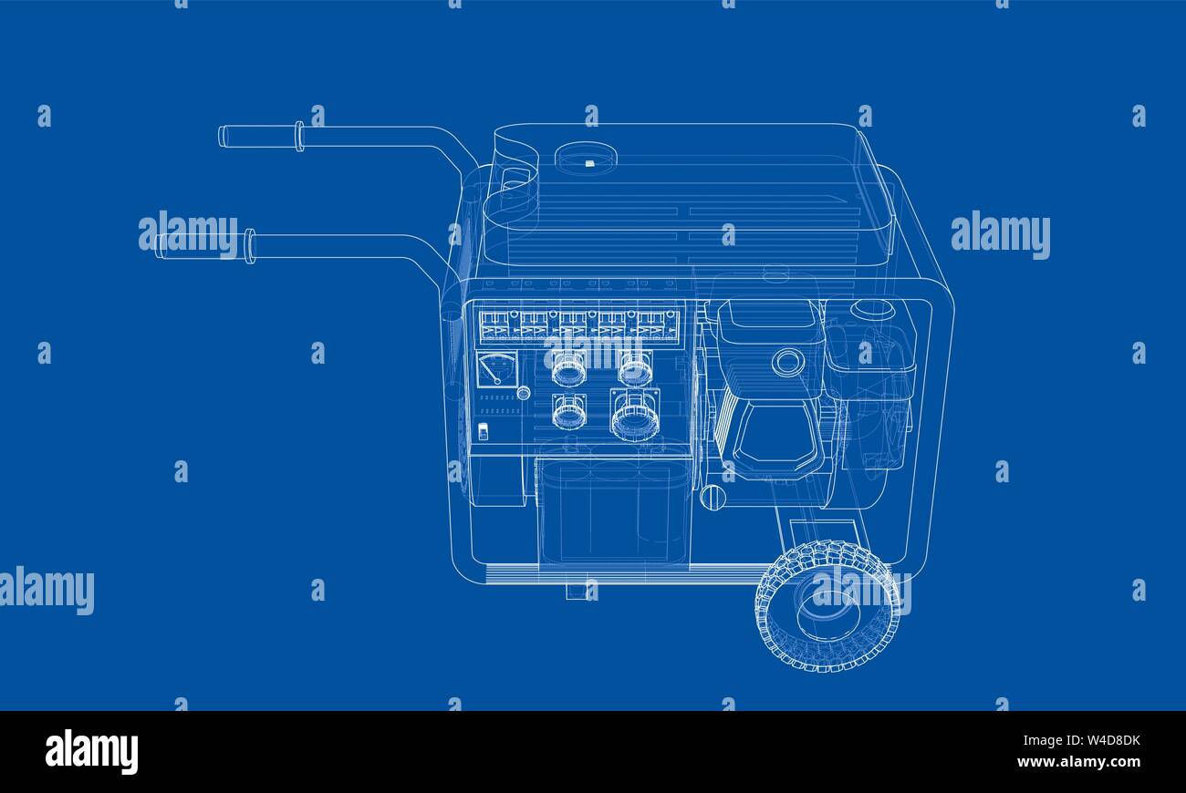 Outline portable gasoline generator vector. Wire-frame style. The ...