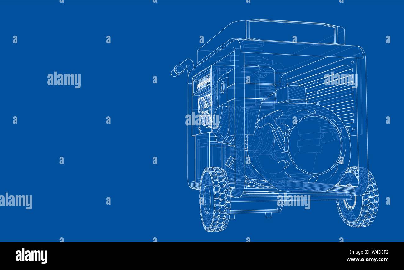 Outline portable gasoline generator vector. Wire-frame style. The ...