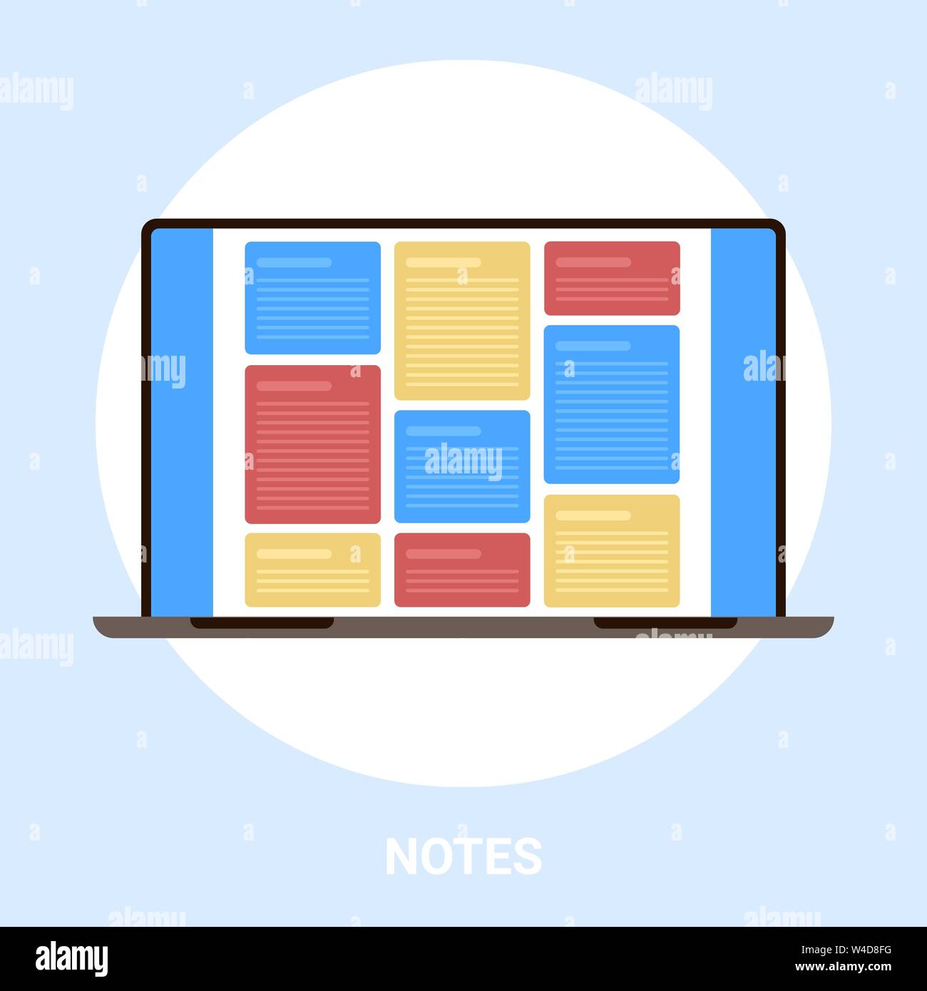laptop screen with colorful notes computer application user interface ...