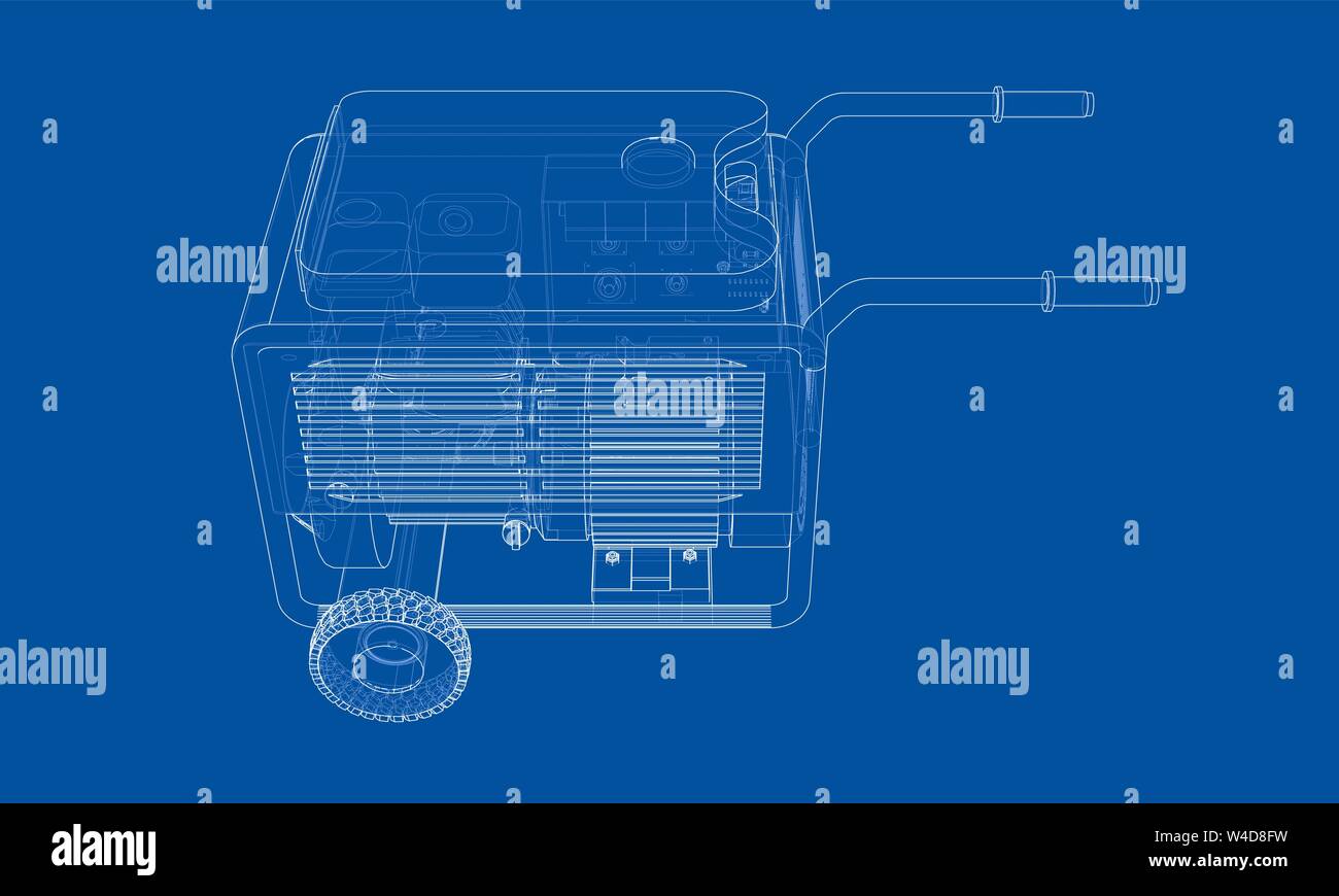 Outline portable gasoline generator vector. Wire-frame style. The ...