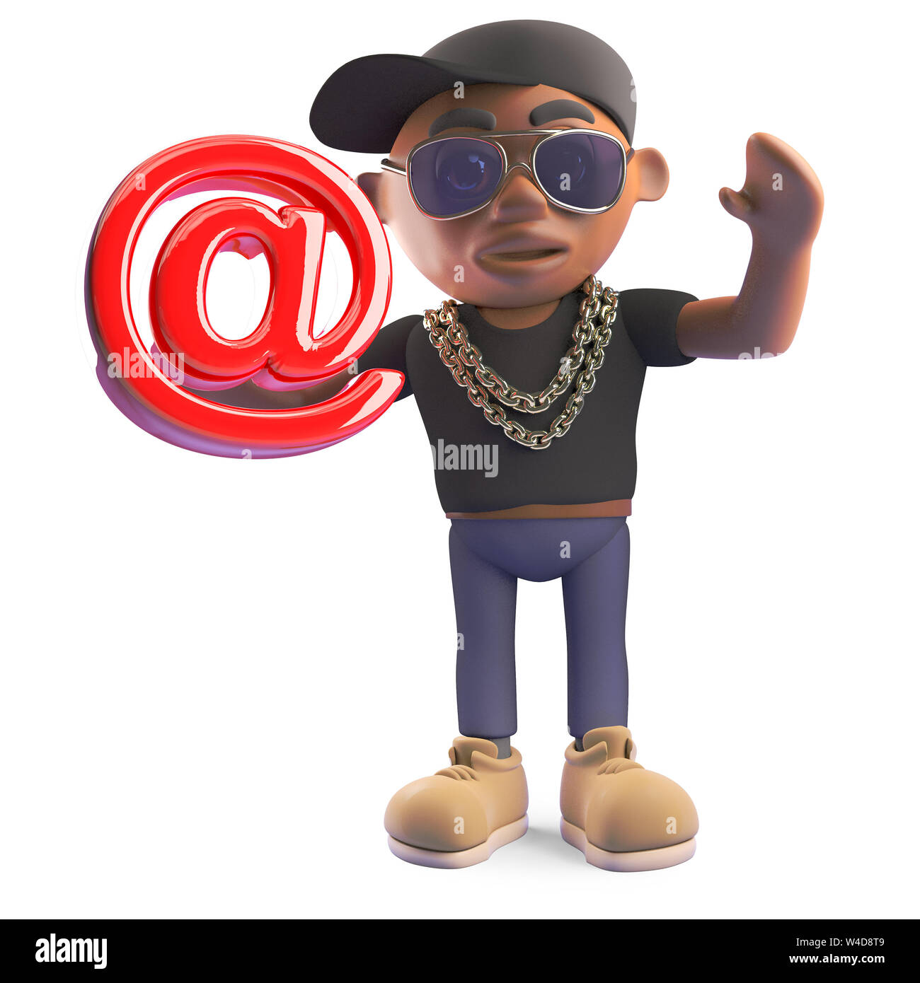 Cool cartoon black hiphop rapper holding email address symbol, 3d ...