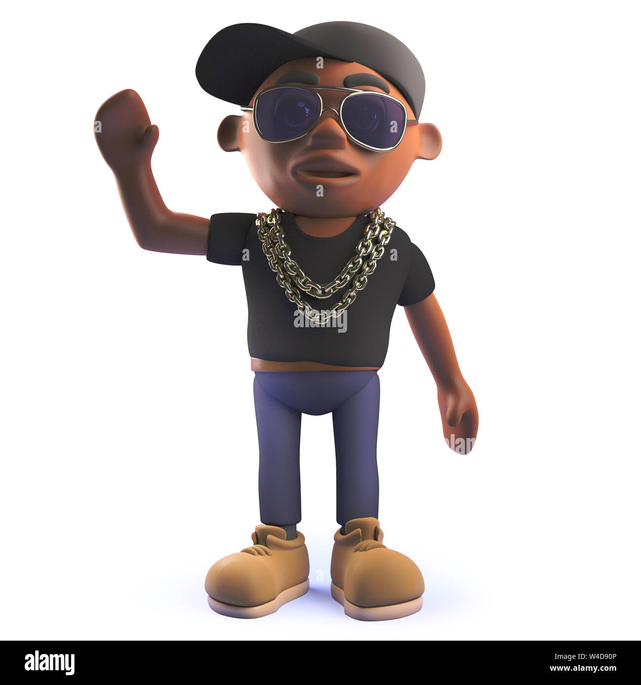 Rendered image of a black 3d hip hop rapper cartoon character waving ...