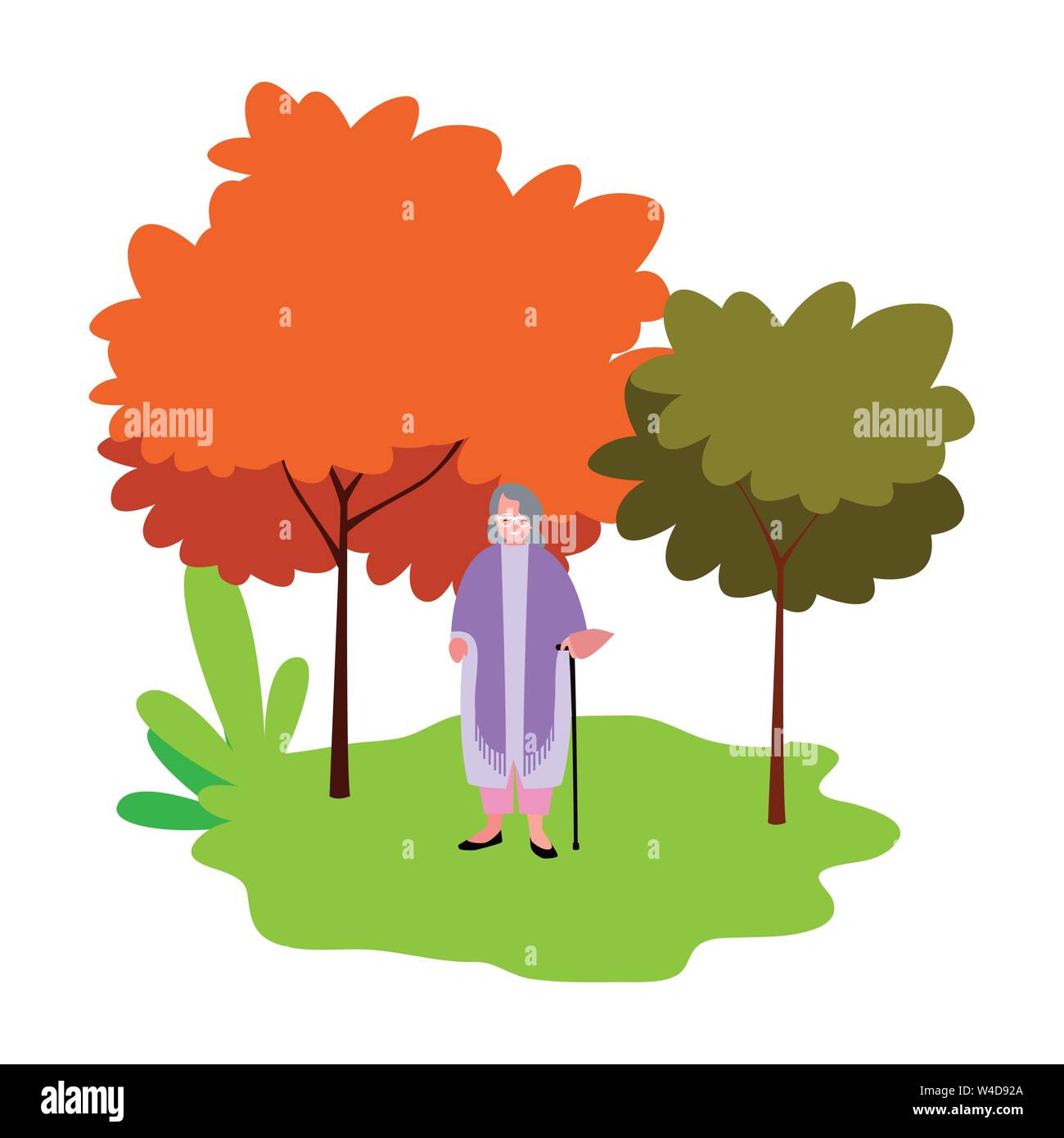 cute grandma in the outdoors with trees vector illustration Stock ...