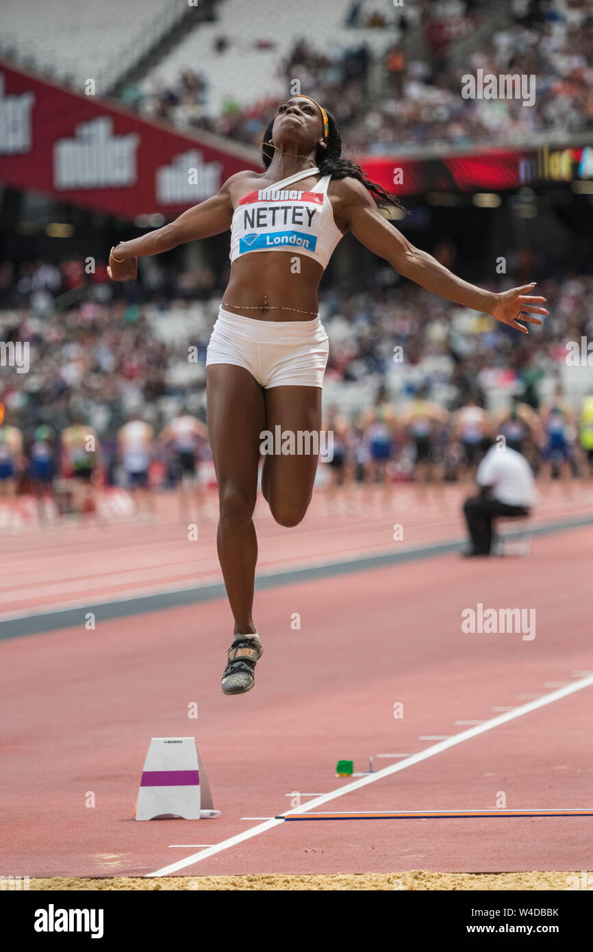 LONDON, ENGLAND - JULY 21: Christabel Nettey of Canada competes in the ...
