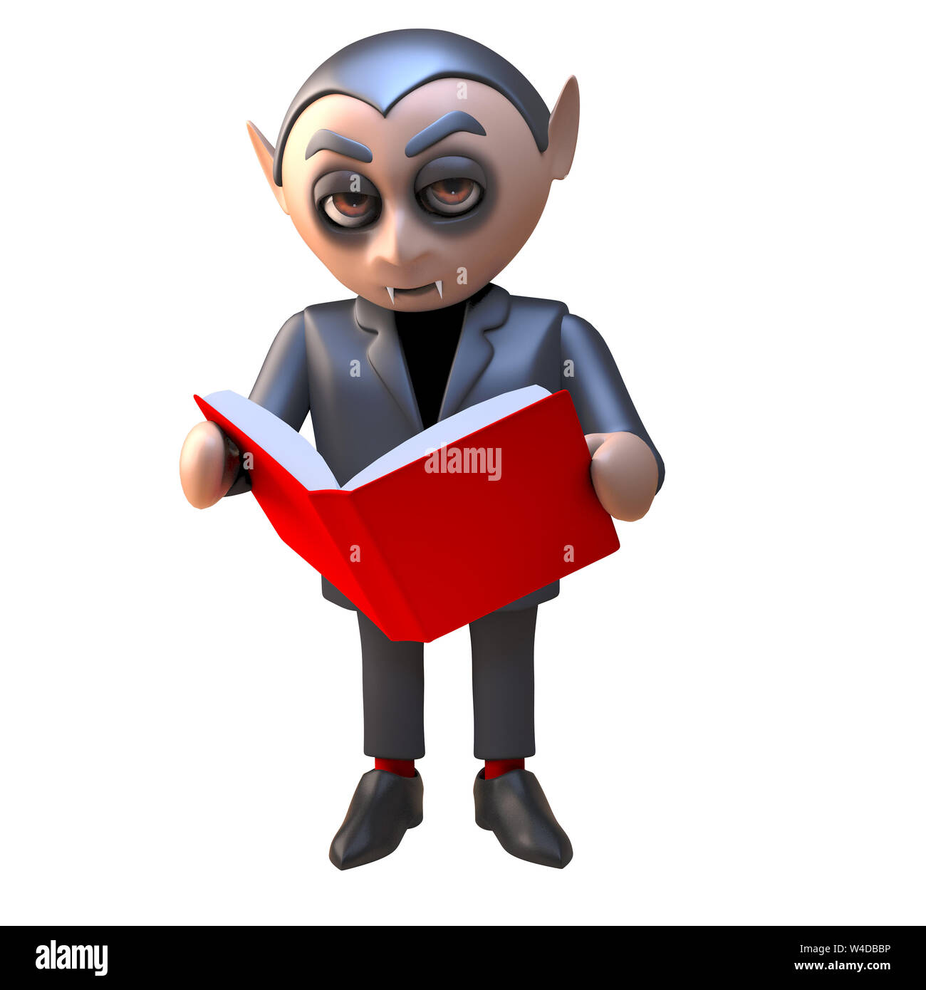 Dracula vampire character reading a red book of evil, 3d illustration ...