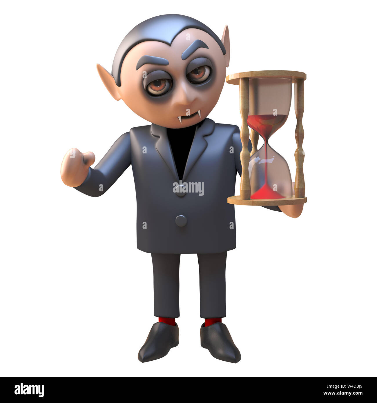 Dracula vampire character in 3d holding an hourglass timer with red ...