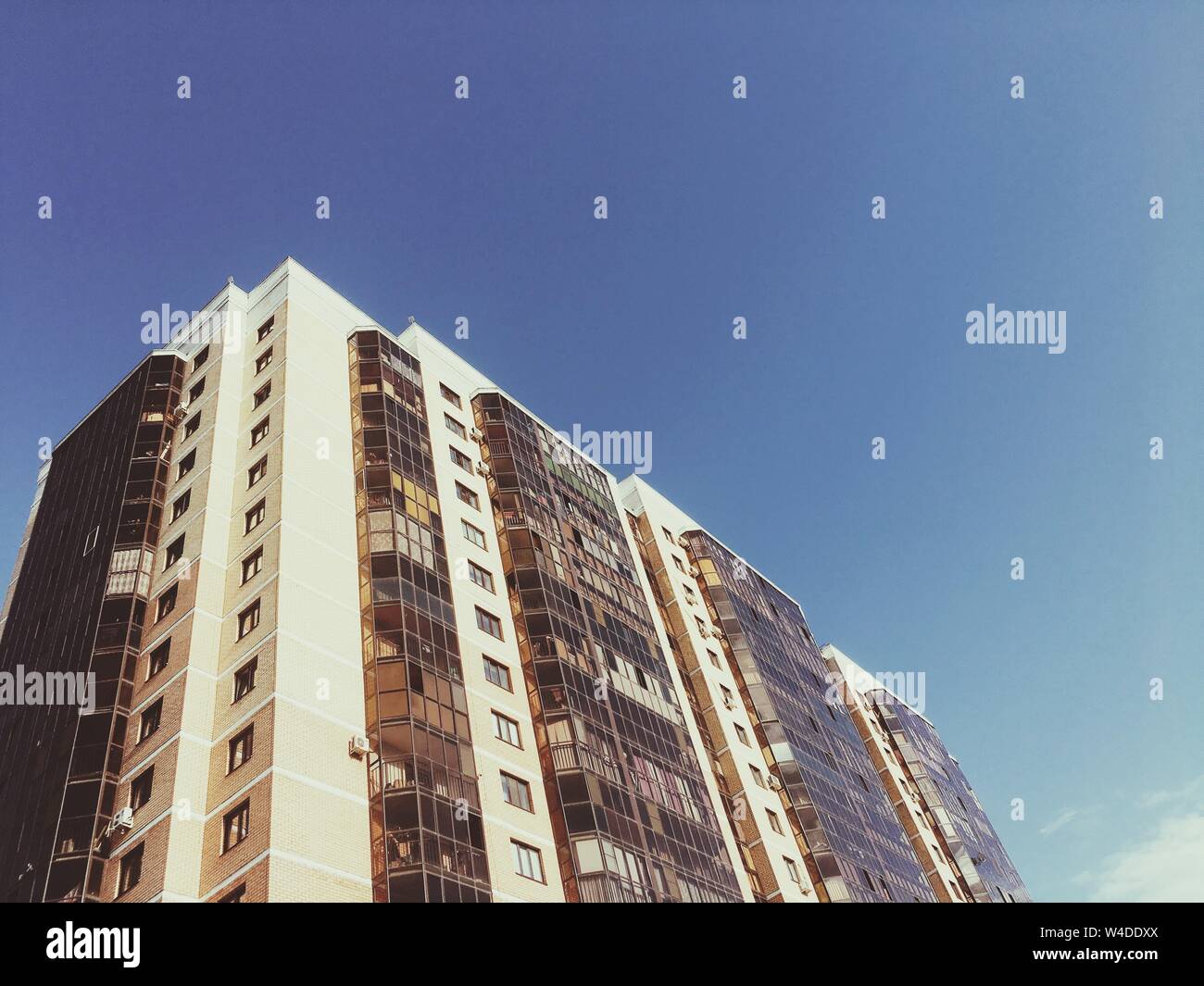 low angel view picture of a city building and clear sky with space for ...