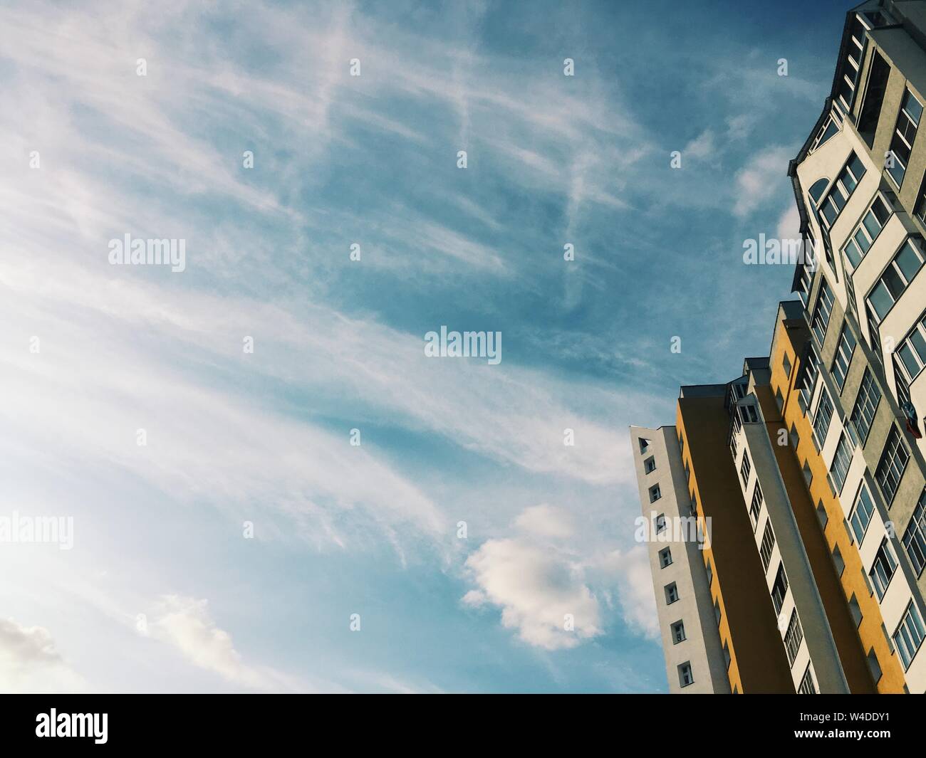 low angel view picture of a city building and clear sky with space for ...