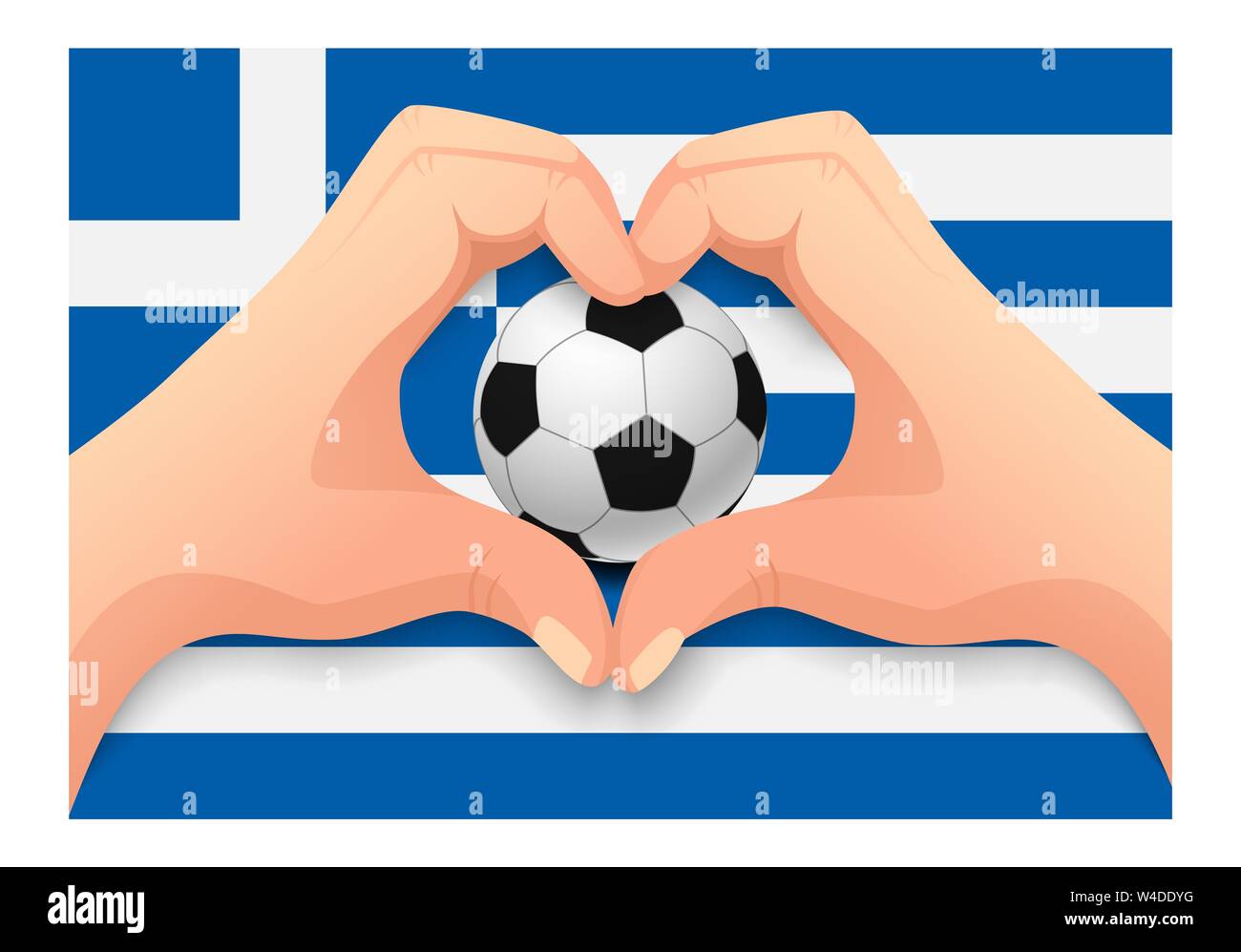 Greece flag and hand heart shape. National football background. Soccer ...