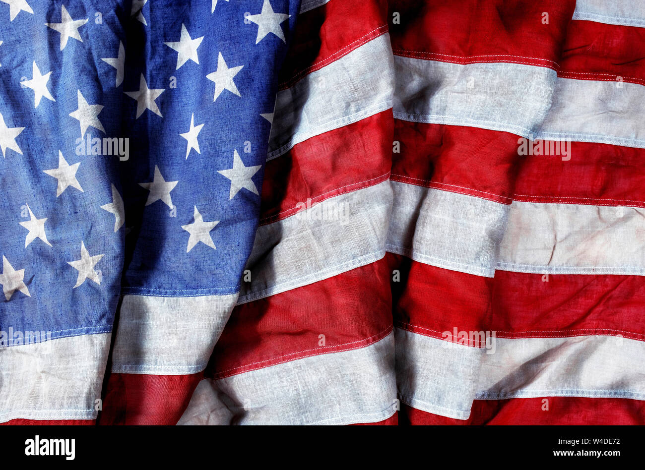 Authentic american national flag with dramatic lightning Stock Photo ...