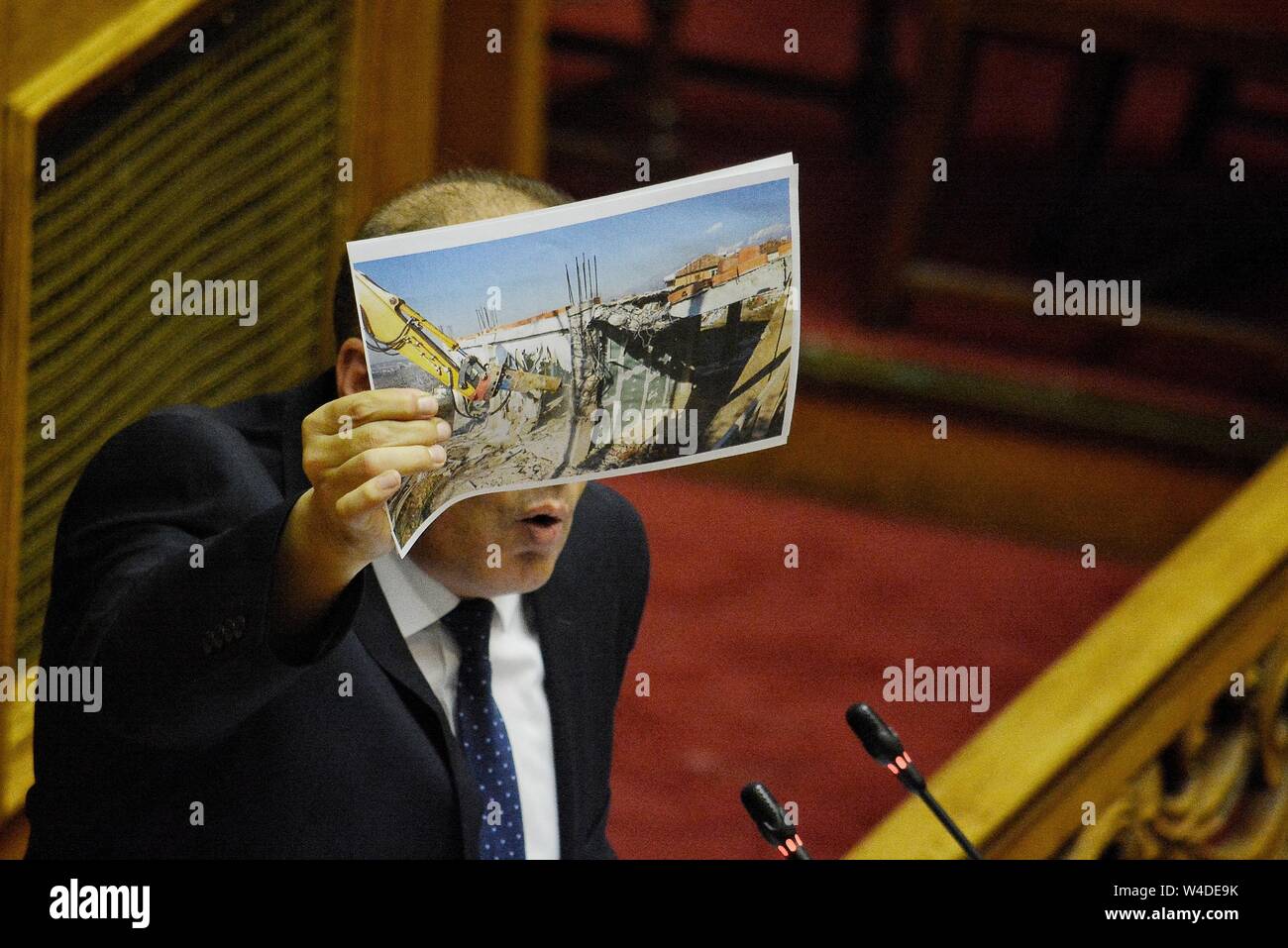 Athens, Greece. 20th July, 2019. Kyriakos Velopoulos speaks during the ...