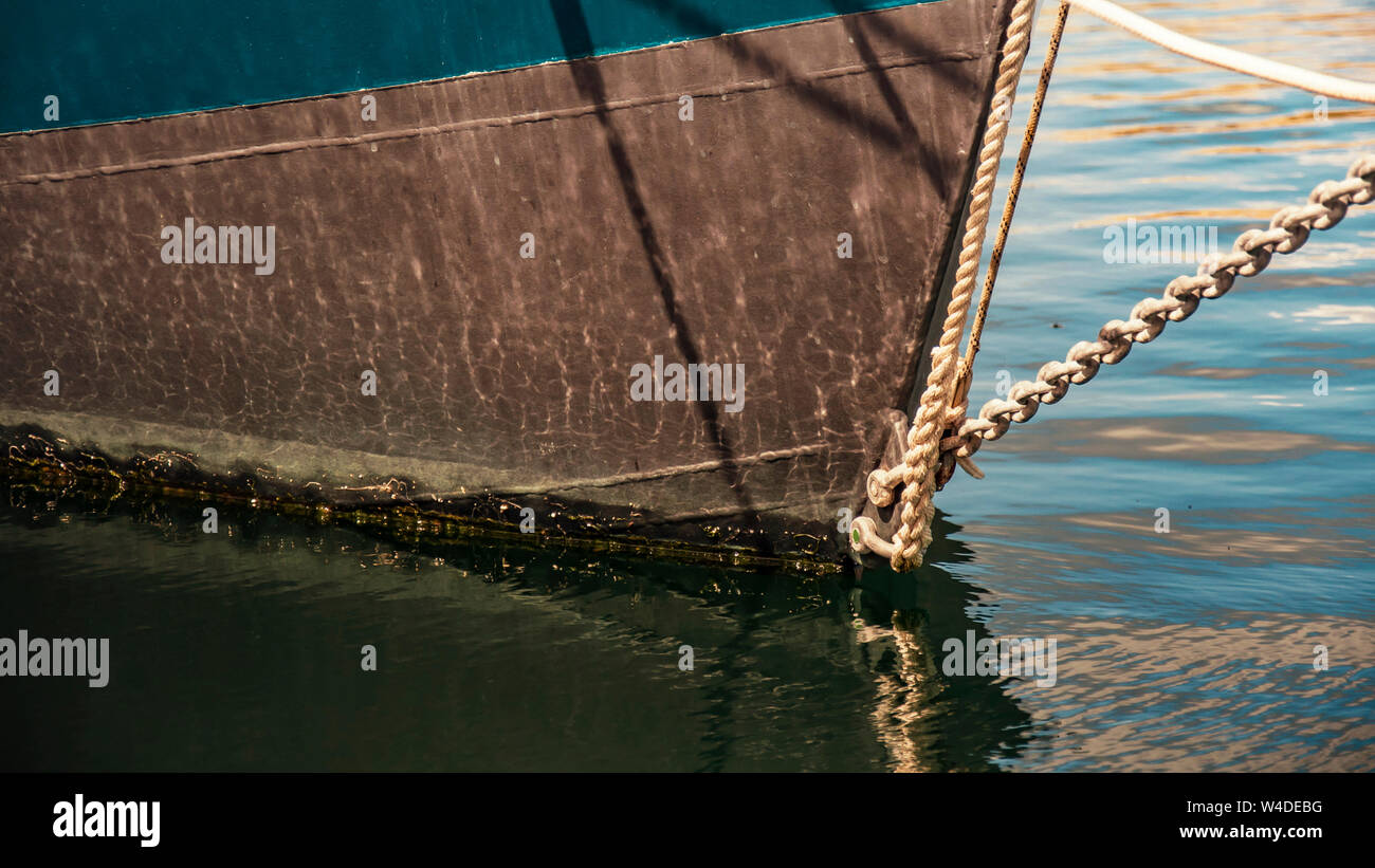 Sailboat tackle. Bow of the traditional sailing boat Stock Photo - Alamy