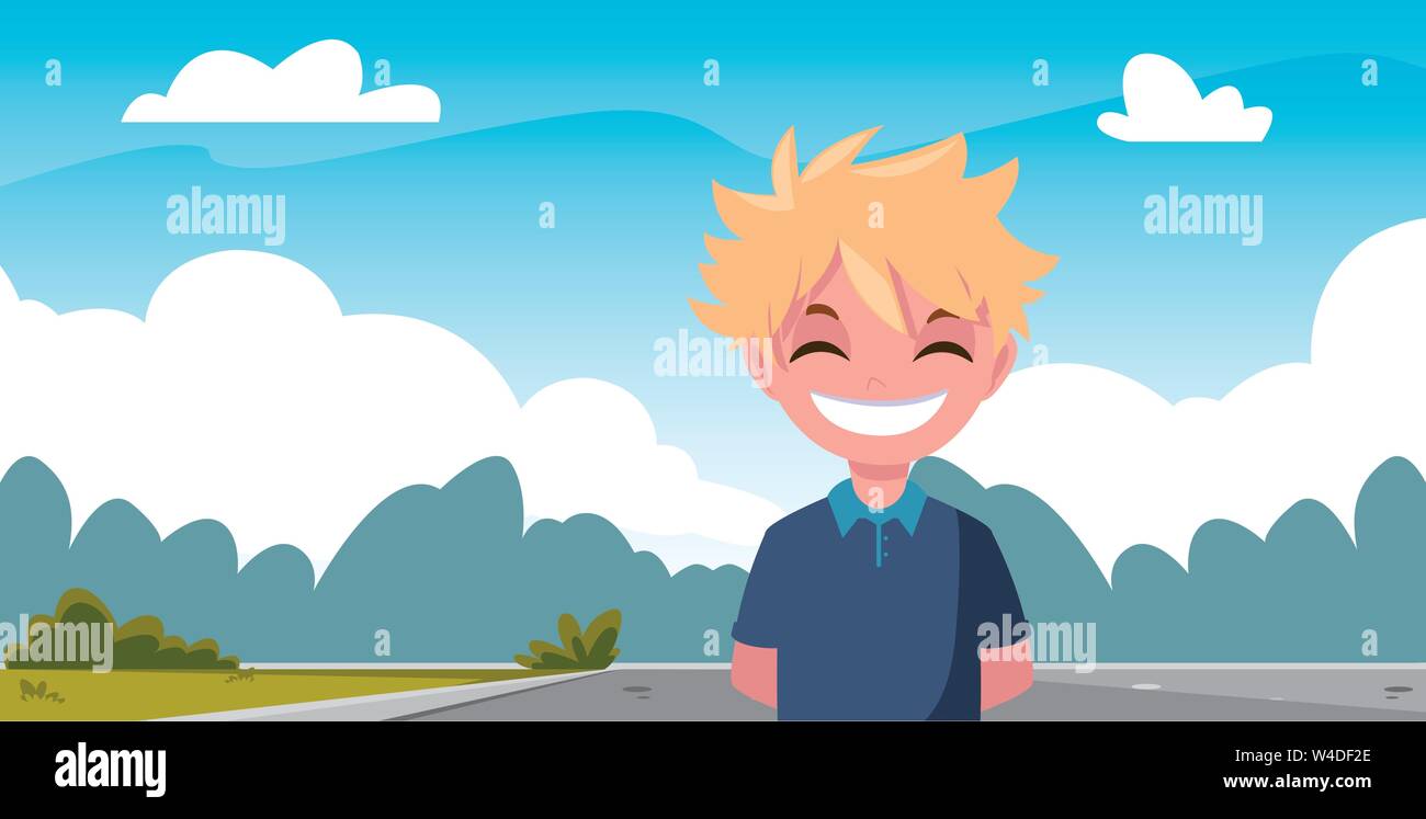 happy young boy in the landscape vector illustration Stock Vector Image ...