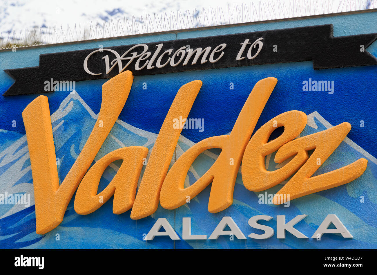 Welcome sign, Valdez, Prince William Sound, Alaska, USA Stock Photo - Alamy