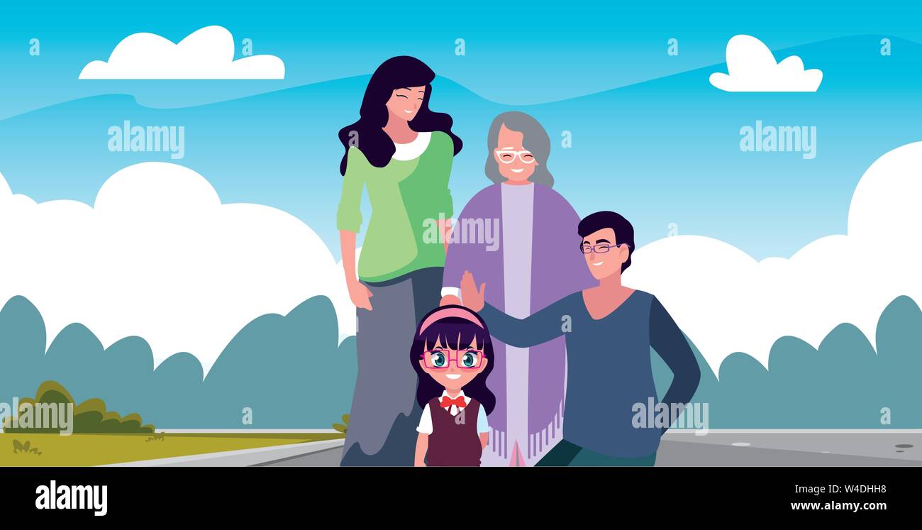 family together members in the outdoors vector illustration Stock ...