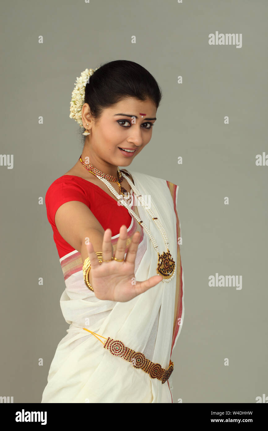South Indian woman making stop gesture sign Stock Photo - Alamy