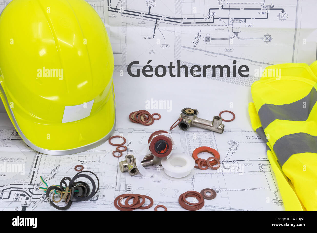 Geothermal Resource graphic with house plan safety equipment and ...