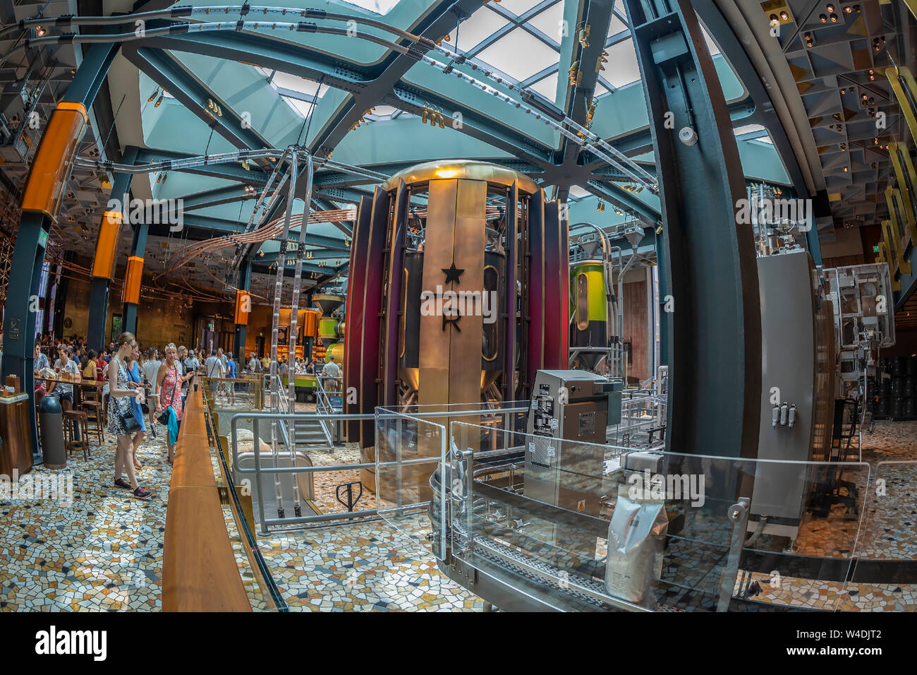 MILAN, ITALY - JUNE 29, 2019: Wide angle view of the interior of the ...